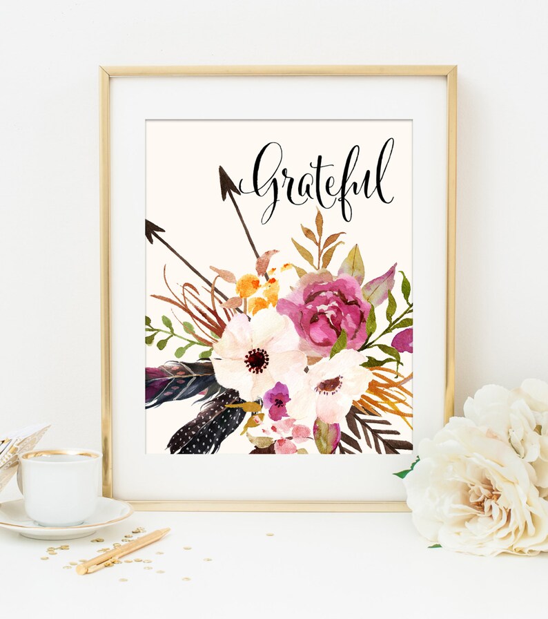 Grateful Printable Art Print, Thanksgiving Printable, 8x10, Fall ...