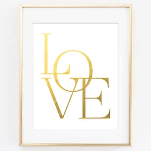 Love Printable, Love Wall Art, Gold Love Print, Gold Typography Poster ...