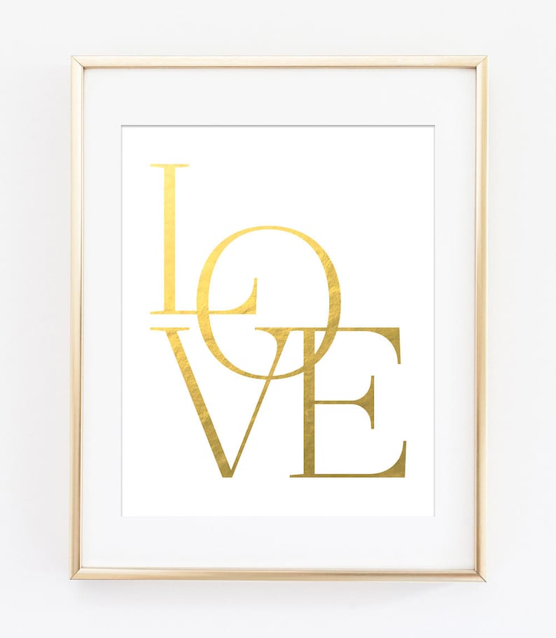 Love Printable, Love Wall Art, Gold Love Print, Gold Typography Poster ...