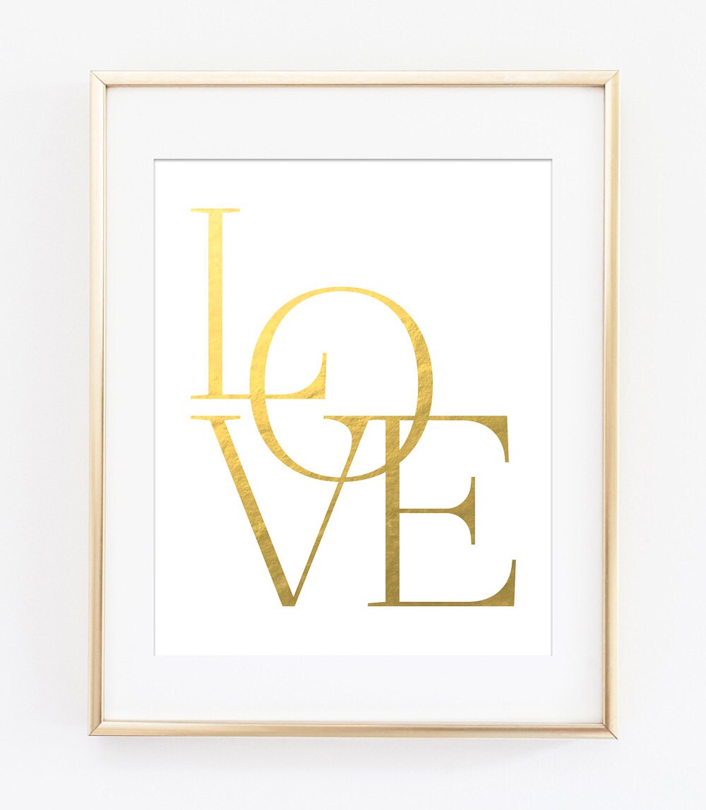 Love Printable, Love Wall Art, Gold Love Print, Gold Typography Poster ...