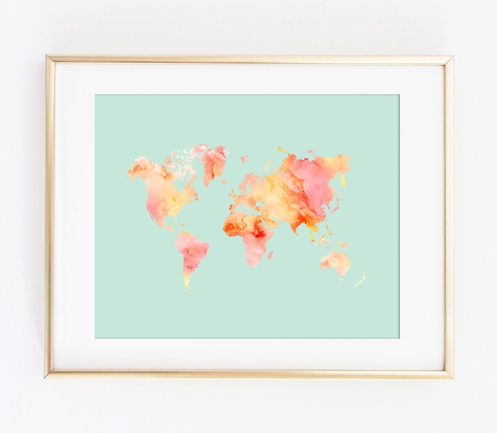 World Map Print World Map Pastel World Map Watercolor World | Etsy