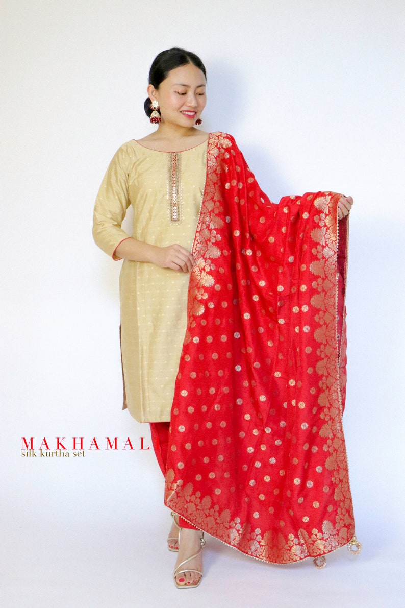 Gold & Red Silk Kurtha Set! - Etsy