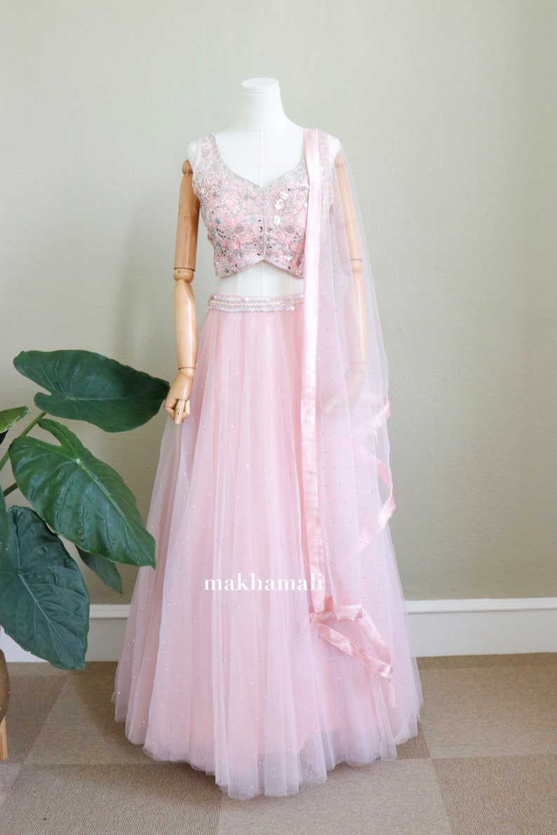 Beautiful Light Pink Sleeveless Lehenga Set! Readymade! Hand Embroidery ...