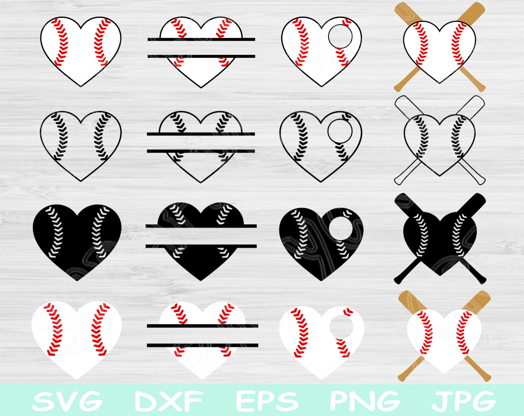 Baseball Heart Svg Bundle Softball Heart Svg Files for | Etsy
