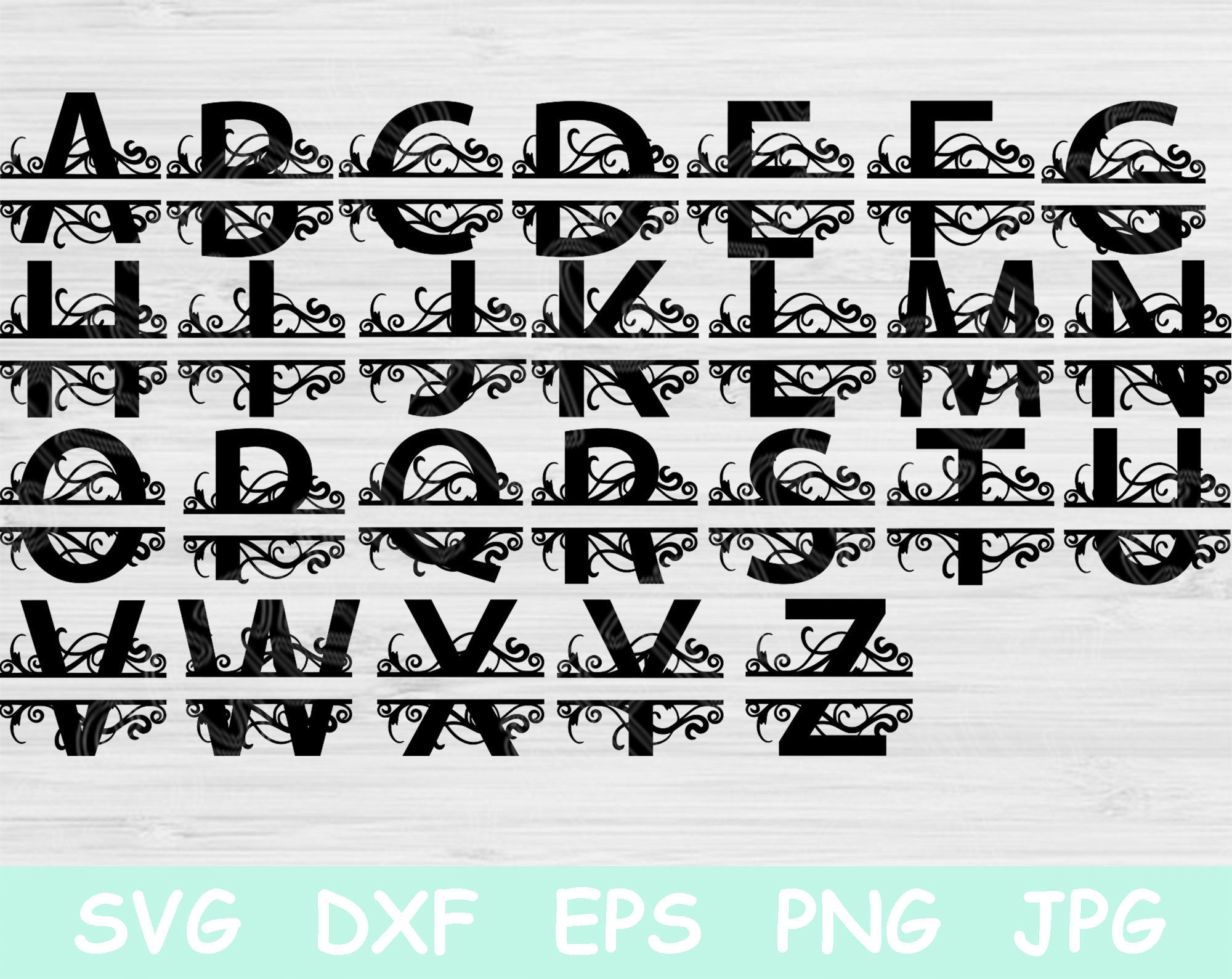 Alphabet Svg Split Monogram Svg Files for Silhouette or | Etsy