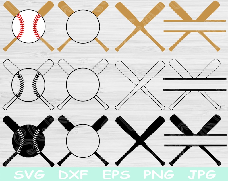 Baseball Bat Svg, Split Baesball Vector, Baseball Monogram Svg Files ...