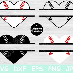 Split Baseball Heart Svg, Baseball Love Svg Cut Files, Softball Heart ...