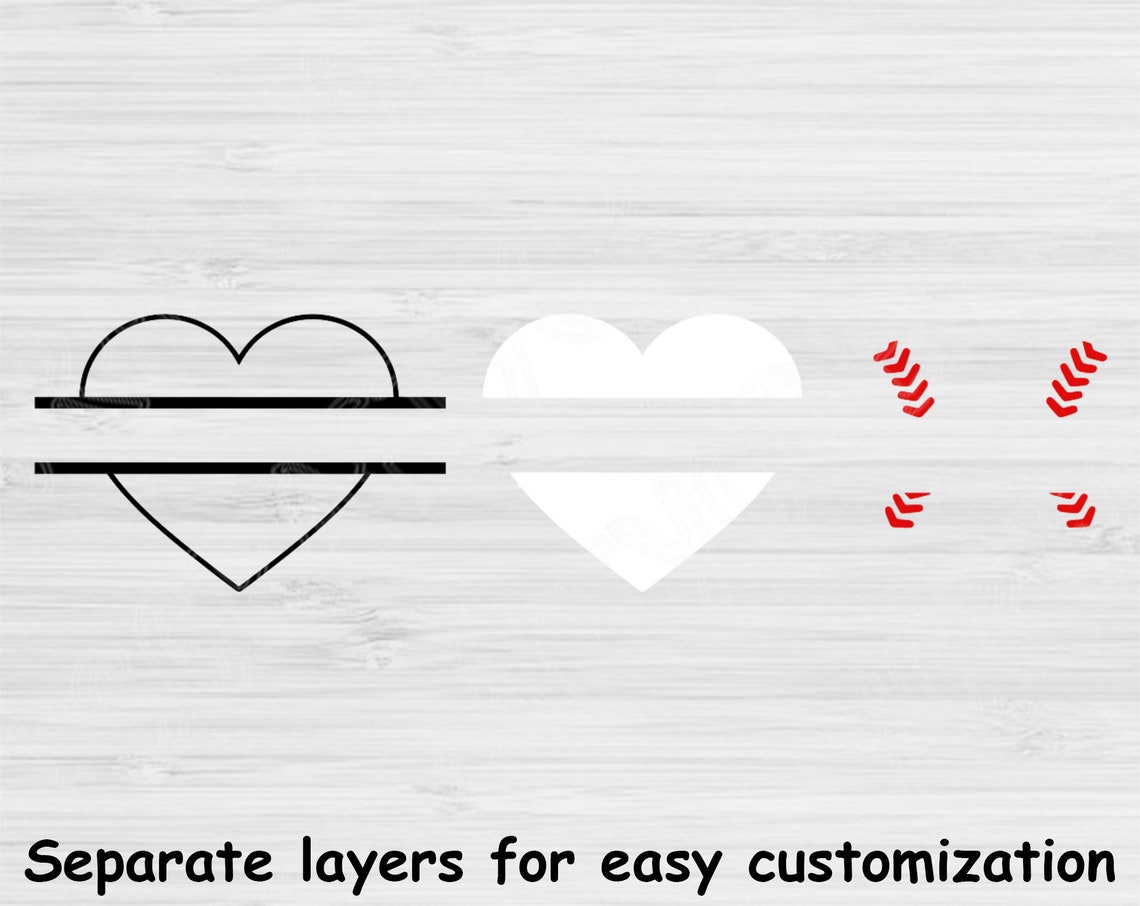 Split Baseball Heart Svg, Baseball Love Svg Cut Files, Softball Heart ...