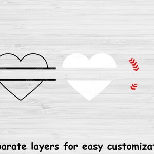 Split Baseball Heart Svg, Baseball Love Svg Cut Files, Softball Heart ...