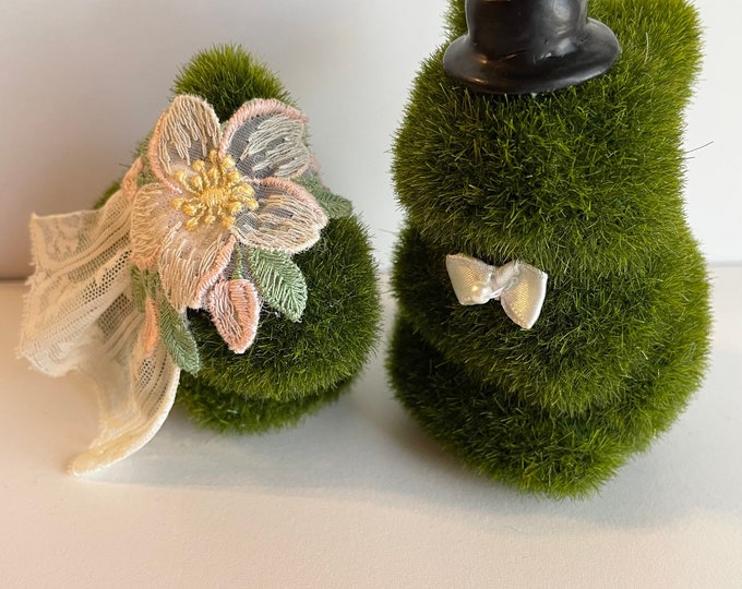 Rabbit Wedding Bride and Groom Cake Topper Moss Bunny Woodland Animal ...