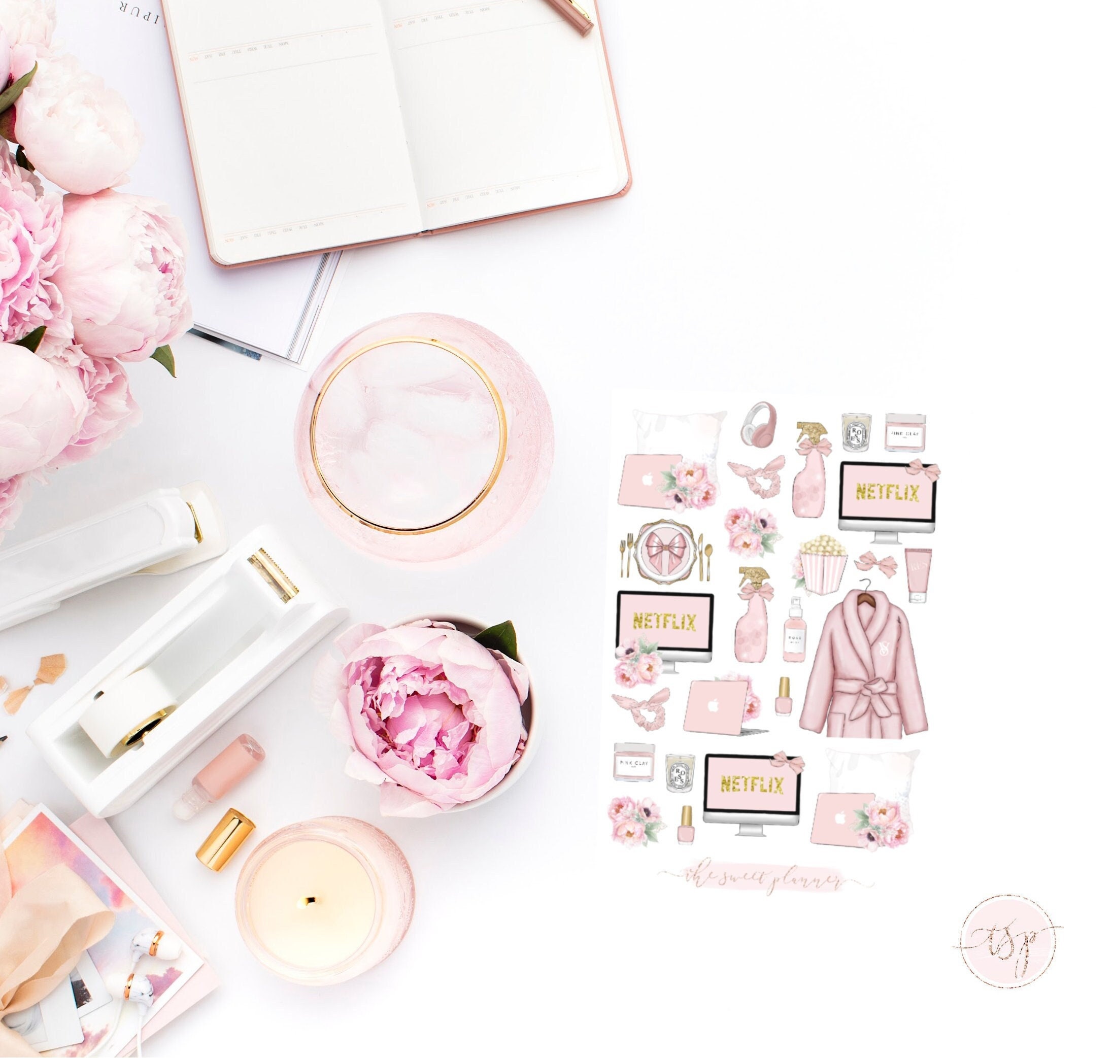 PINK SAMPLER | Deco Sticker Sheet | Floral Planner Stickers | Girly ...