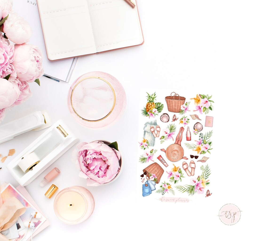 BEACH VACATION | Deco Sticker Sheet | Floral Planner Stickers | Girly ...