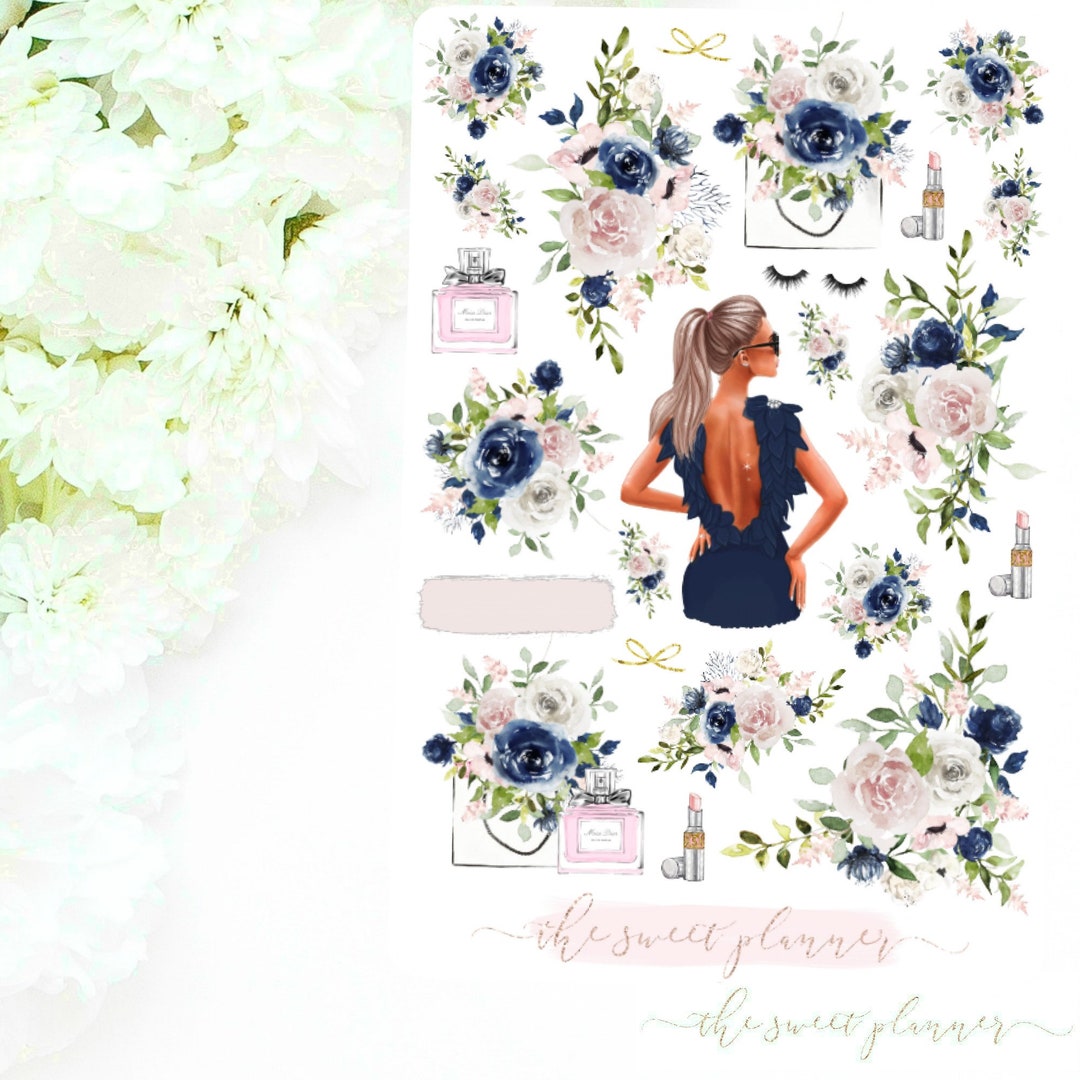 BLUSHING NAVY | Deco Sticker Sheet | Pastel Planner Stickers | Spring ...