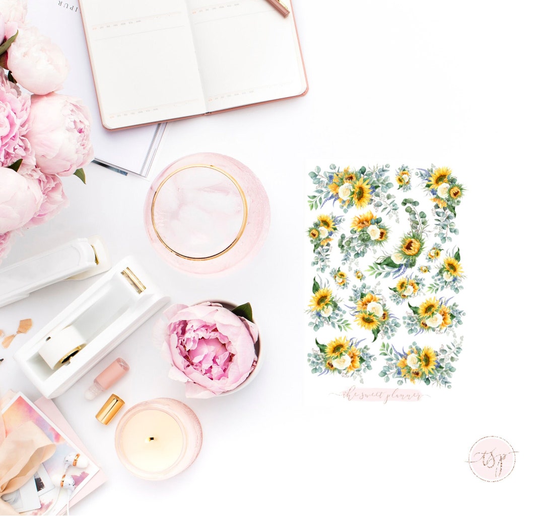 SUMMER SUNFLOWER FLORALS | Deco Sticker Sheet | Floral Planner Stickers ...