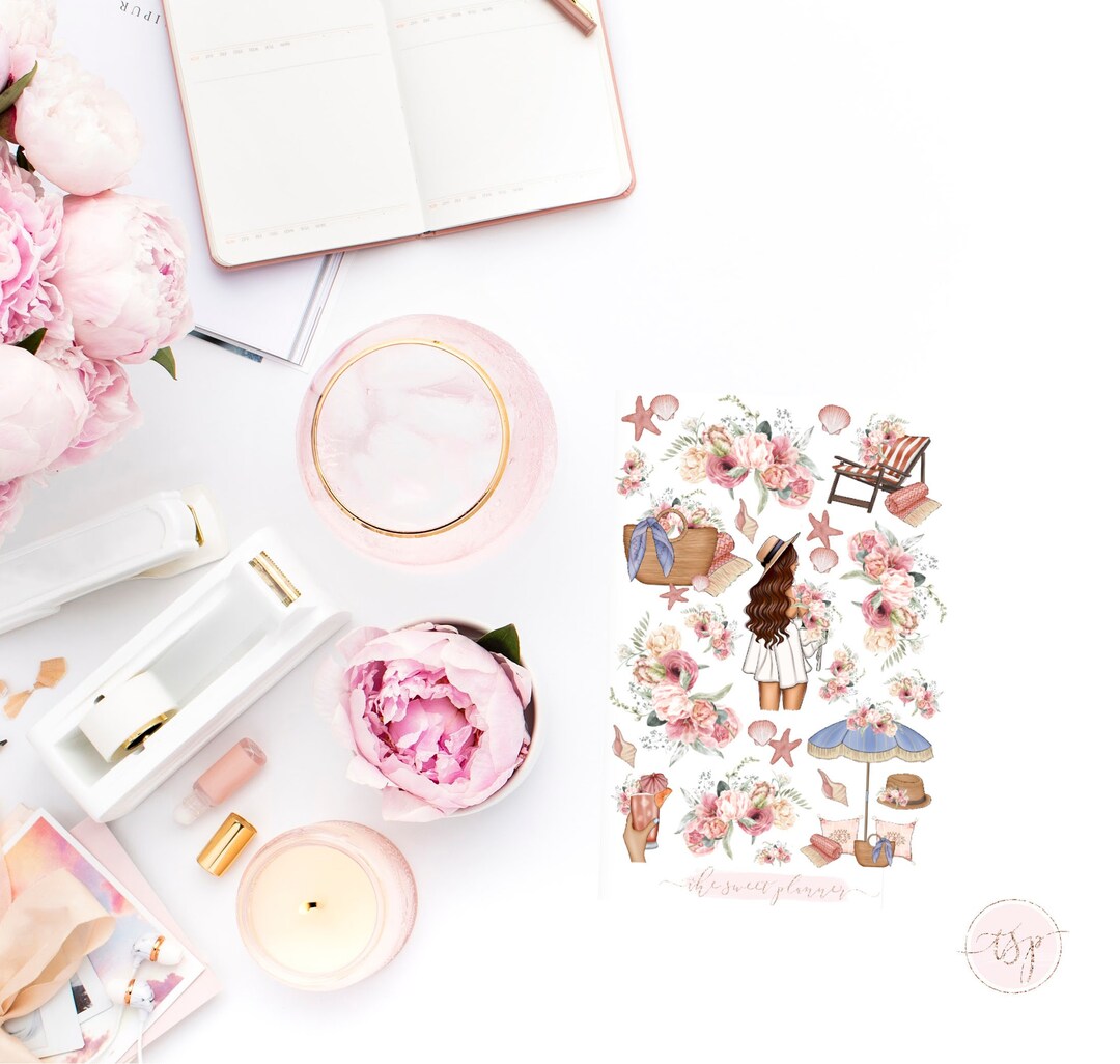 BEACH SUNSET | Deco Sticker Sheet | Floral Planner Stickers | Girly ...