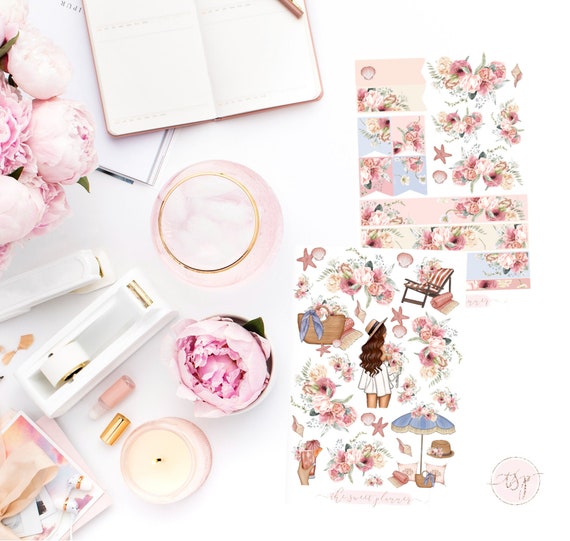 BEACH SUNSET Dashboard Kit Floral Planner Stickers Girly | Etsy