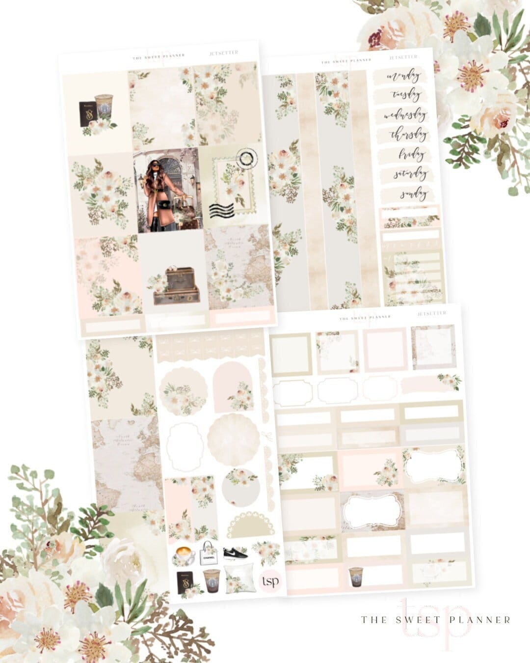 JETSETTER | 4 Page Planner Sticker Kit | Vertical Layout | Floral ...