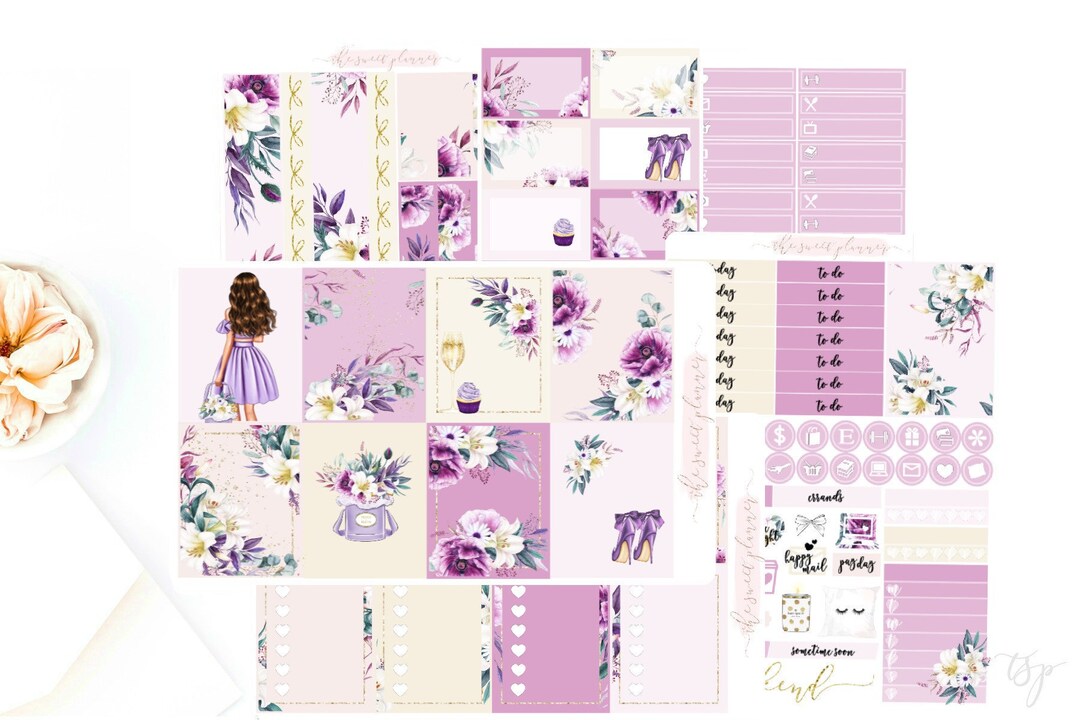 VIOLET DREAMS | 6 Page Planner Sticker Kit | Eclpvertical | Floral ...
