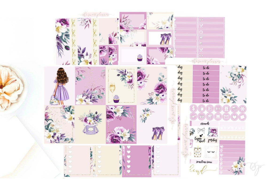VIOLET DREAMS | 6 Page Planner Sticker Kit | Eclpvertical | Floral ...