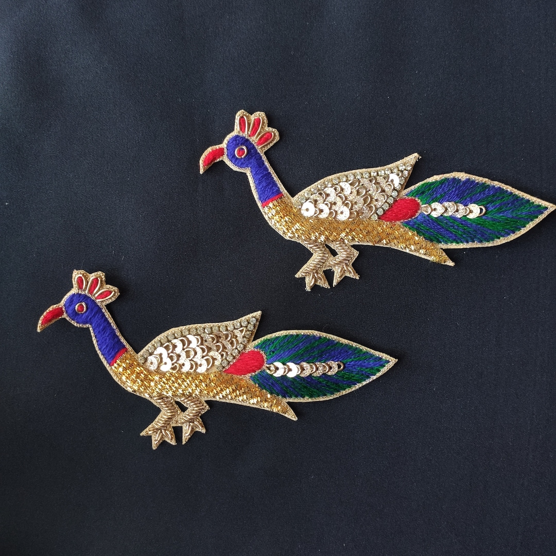 Pair of Peacock Applique Beaded Indian Appliques Sew on Patches - Etsy
