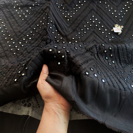 Black Thread Embroidered Fabric by the Yard. Fancy Embroidered - Etsy