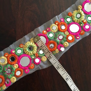 9 Yard Trimmings Mirror Border Embroidered Multicolor Trim Saree ...