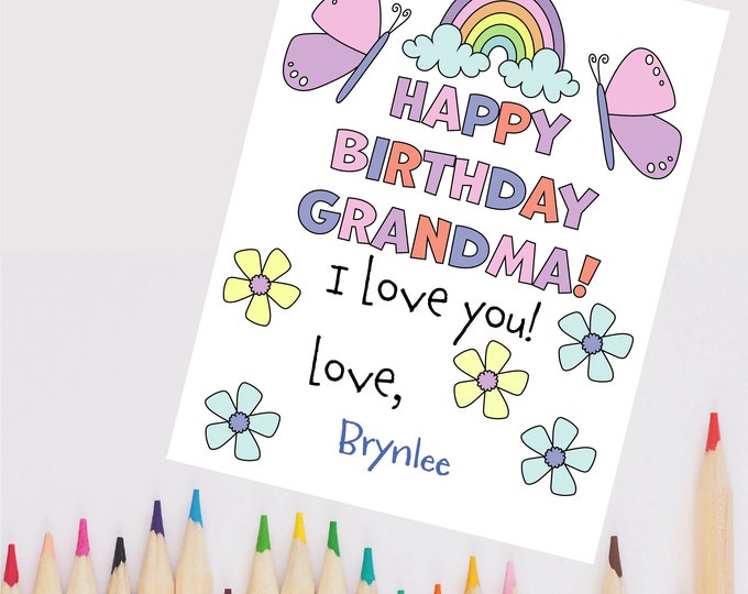Grandma Birthday Gift From Grandchild, Card Coloring Page, Printable ...