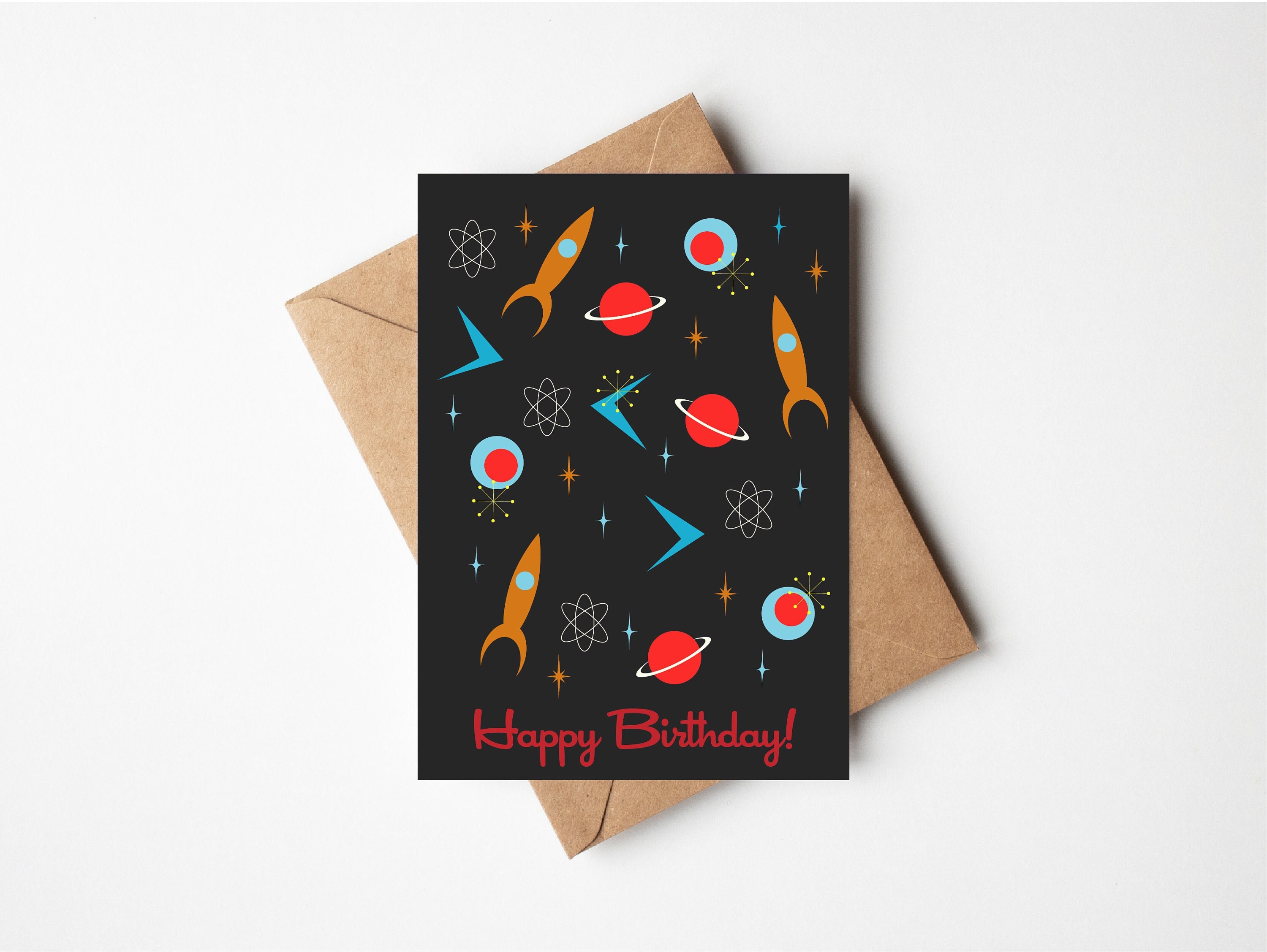 Space Age Birthday Card, Mid-century Modern, Printable Card, MCM, Retro ...