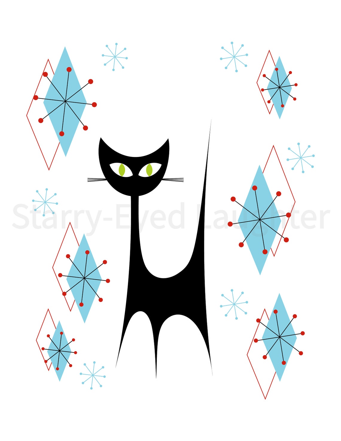 Mid Century Cat Atomic Wall Art Printable Digital Download Etsy