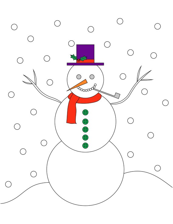 Snowman Winter Coloring Page Printable PDF Digital Download | Etsy