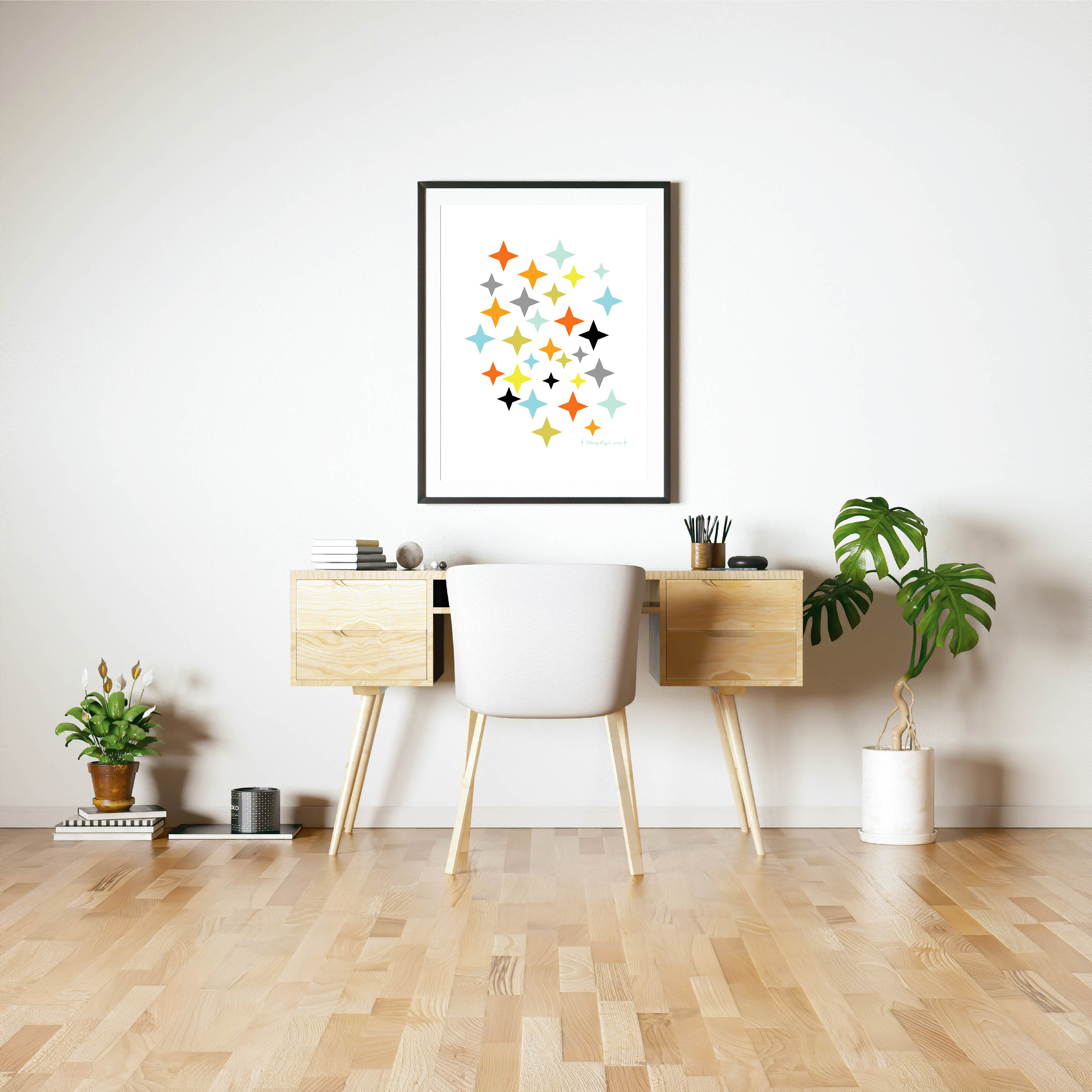 Atomic Starburst Mid Century Modern Star Print, Retro 1950s Wall Art ...