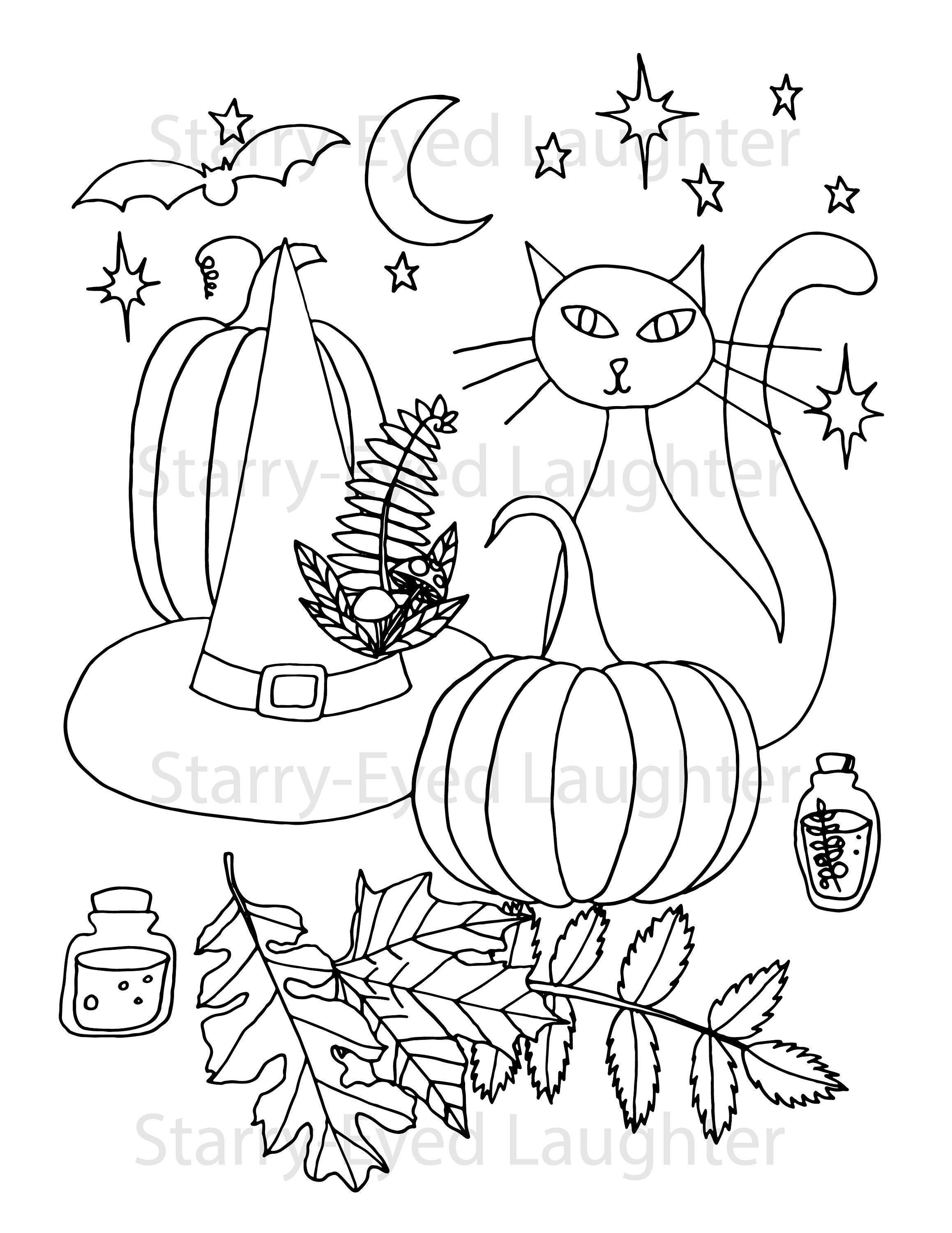 Printable Halloween Coloring Page, Cat, Pumpkin, and Witch Coloring ...