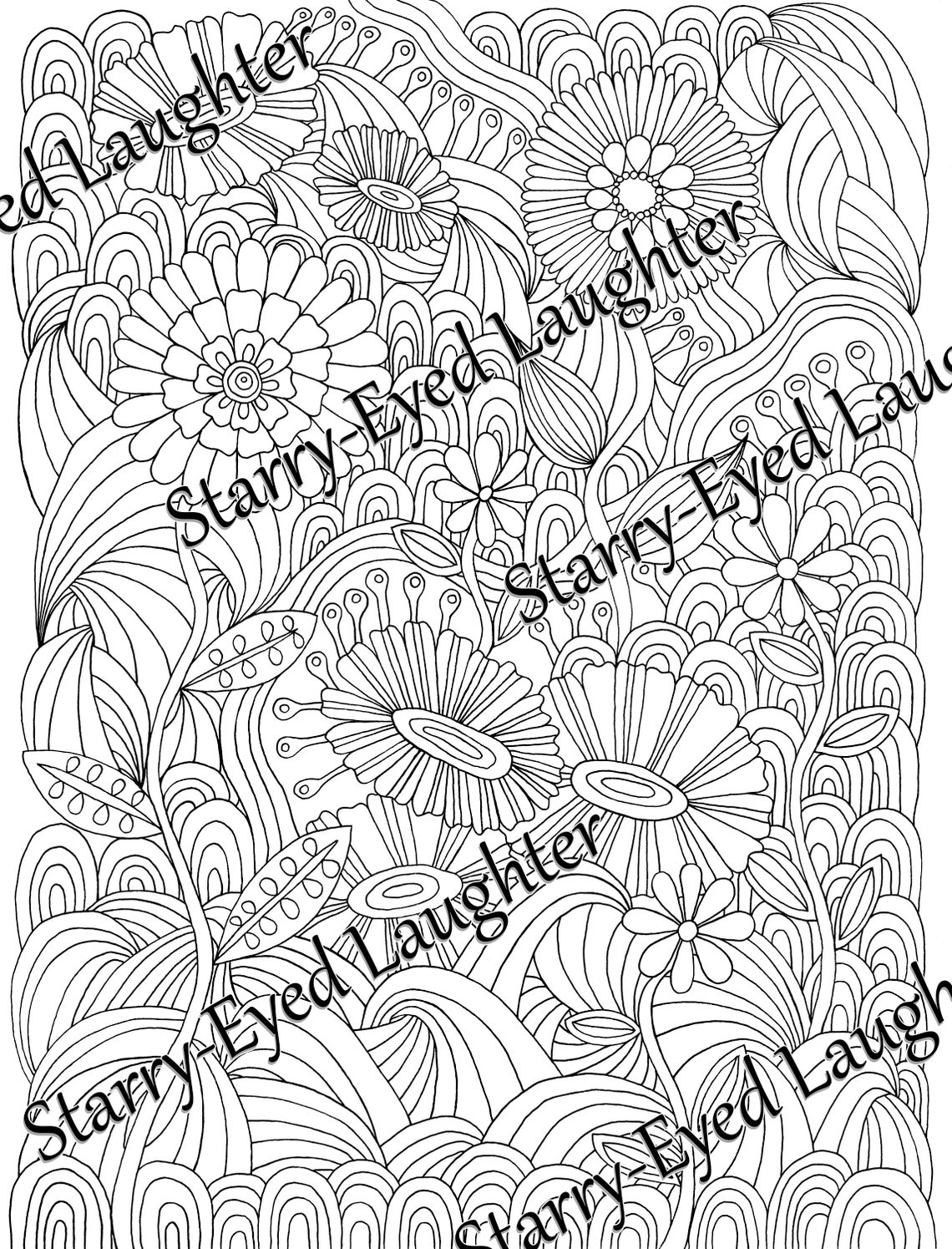 70s Floral Coloring Page, Flowers, Daisies, Psychedelic, for Adult, 60s ...