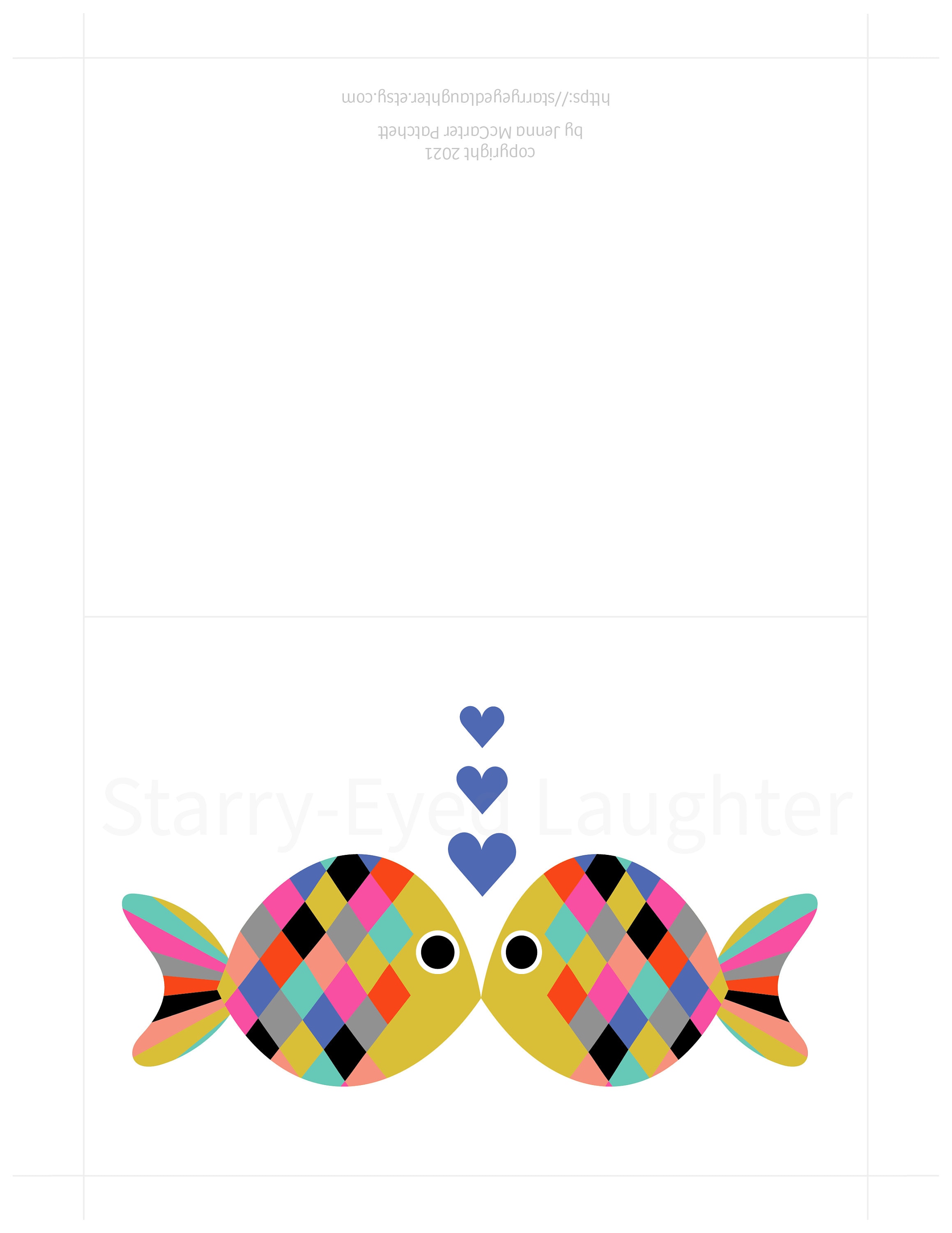 Fishing Valentine's Day Card Printable, Kissing Fish Anniversary Card ...