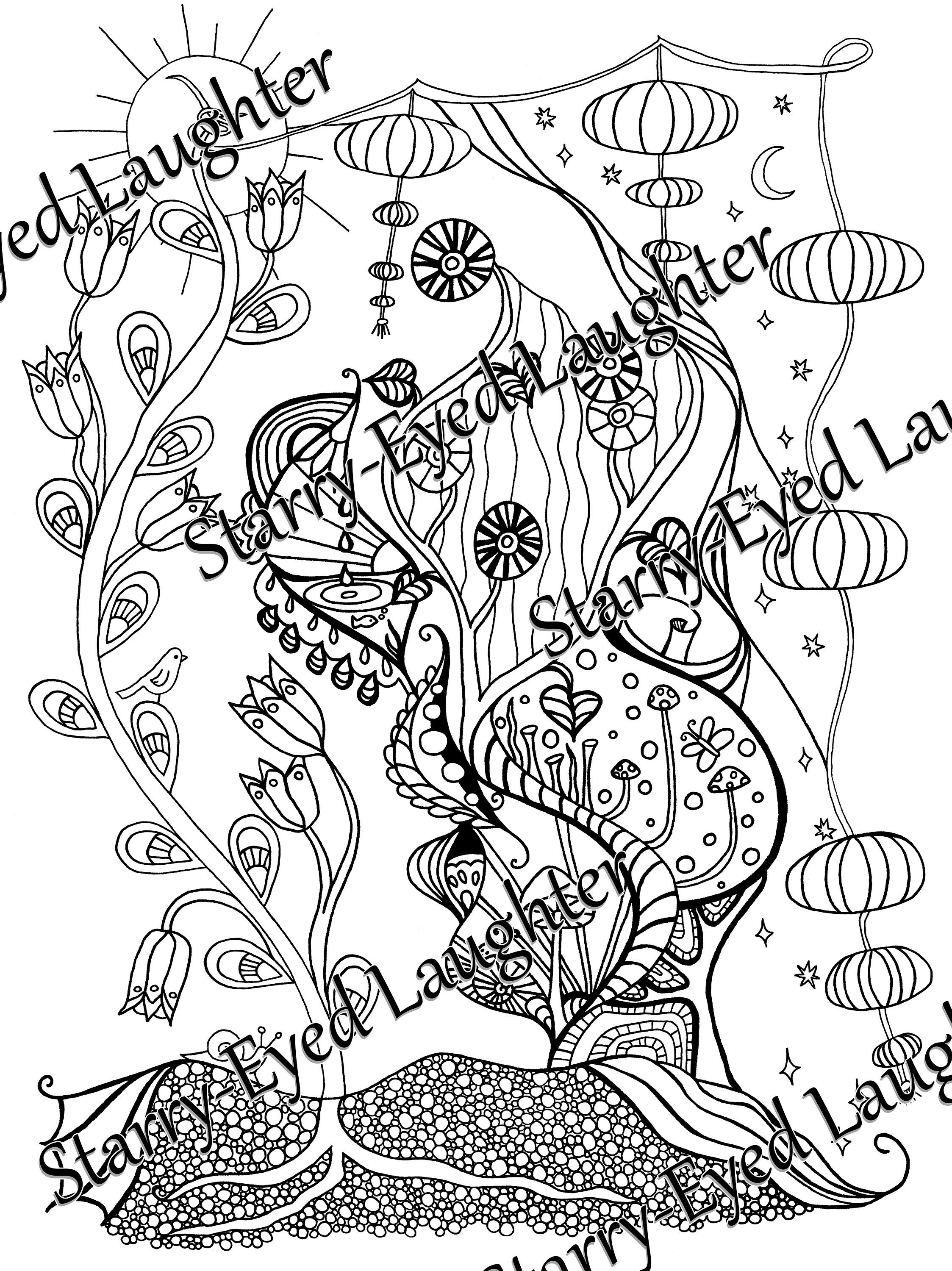 Flower Coloring Page, Printable Coloring Page PDF, Nature, Fantasy ...