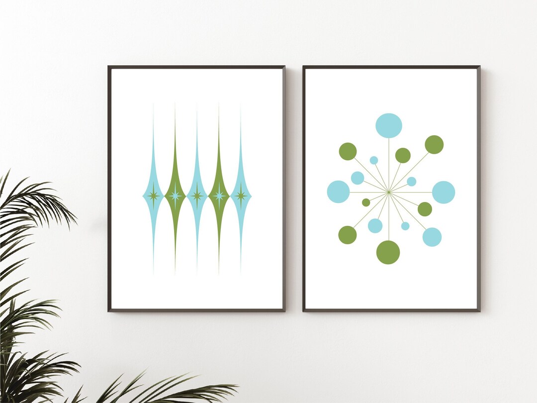 Printable Mid Century Modern Wall Art Set of 2 Prints, Blue and Green ...