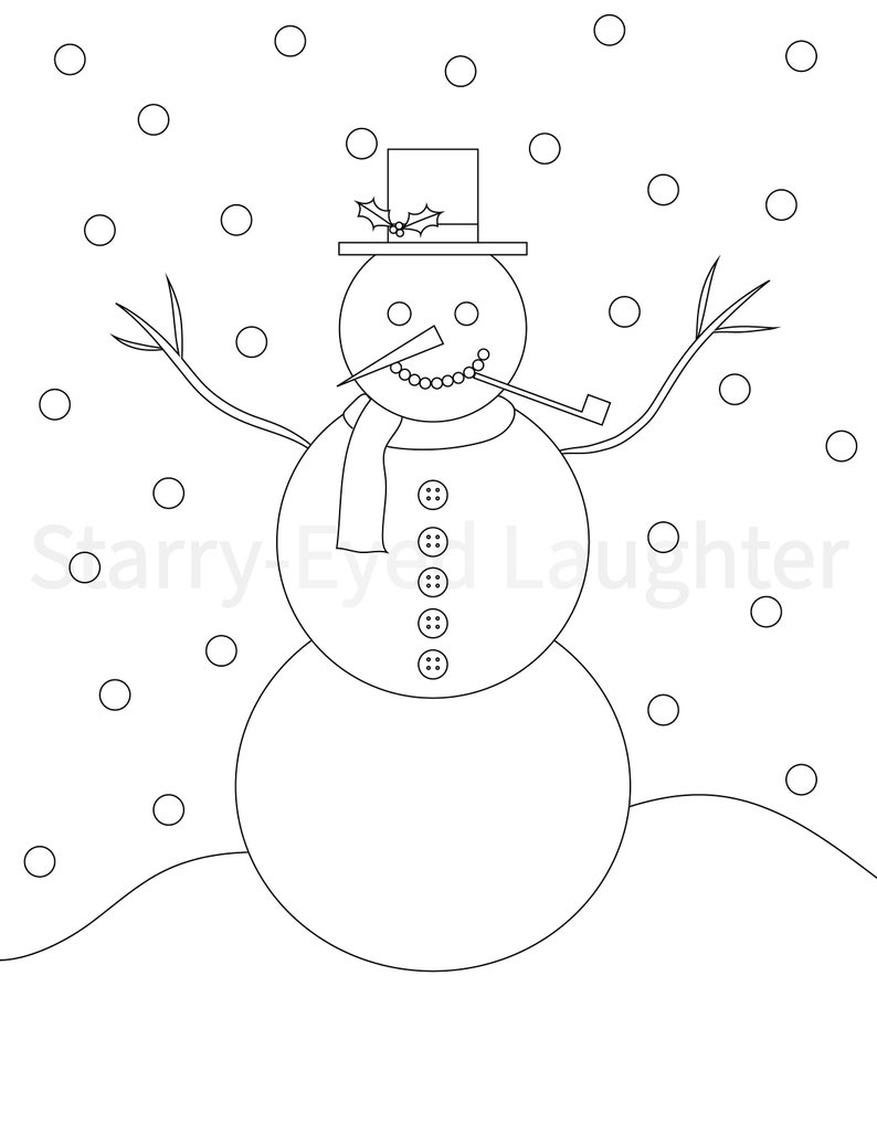Snowman Winter Coloring Page Printable PDF Digital Download - Etsy