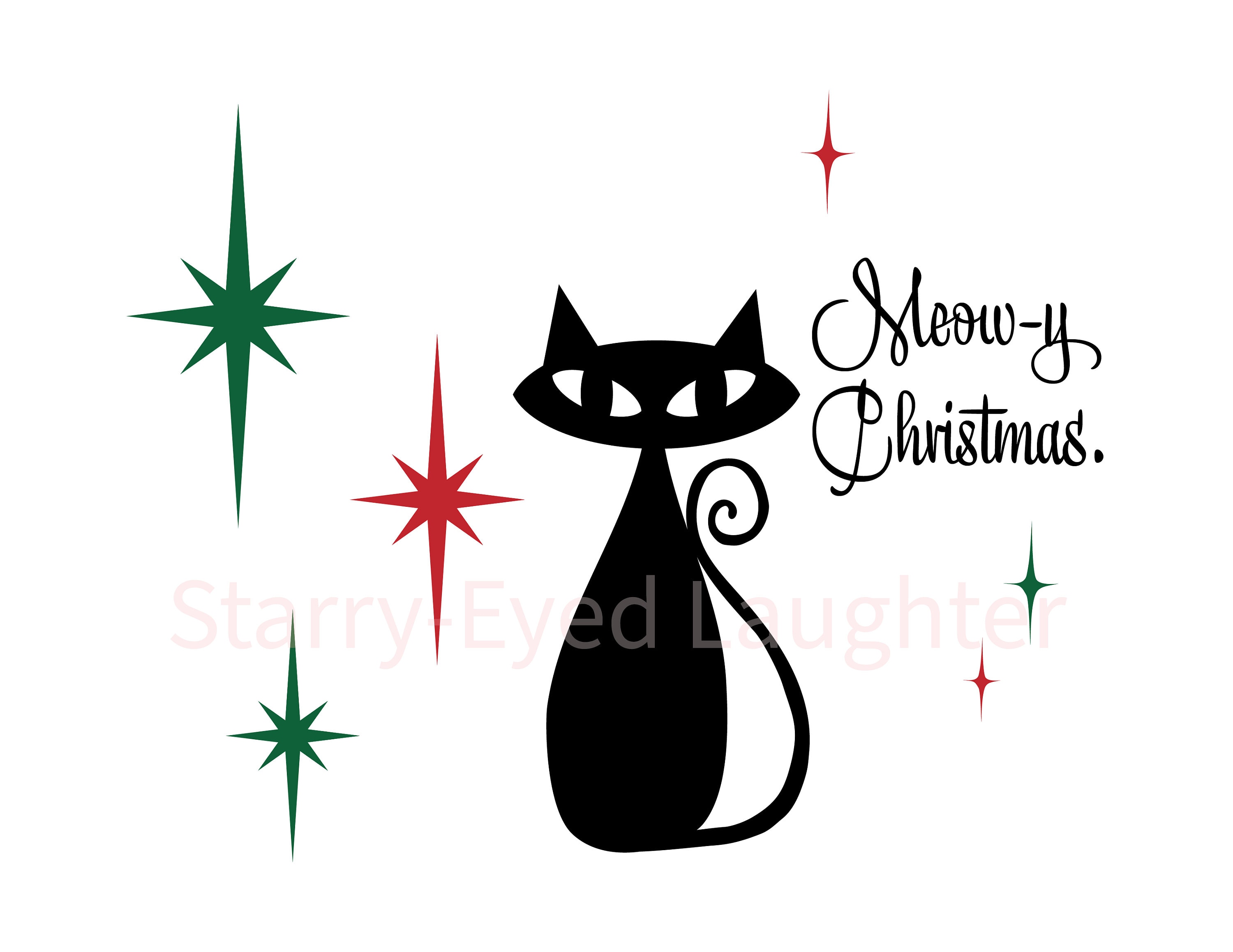 Retro Cat Christmas Print, Printable Art, Mid-century Modern Holiday ...