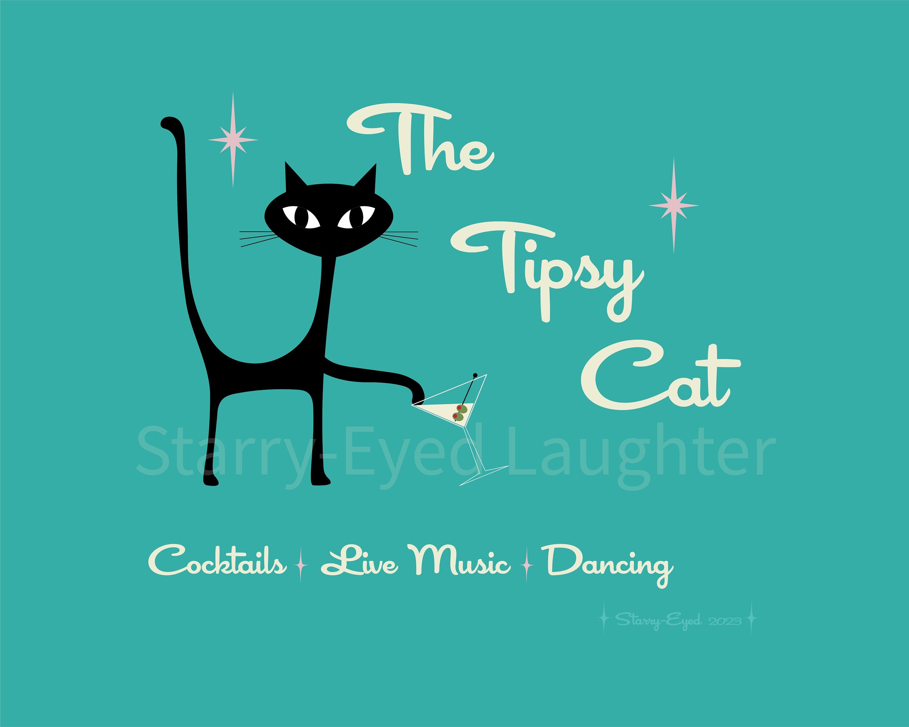 Atomic Cat Cocktail Bar Sign Print Teal, Printable Art, Turquoise ...