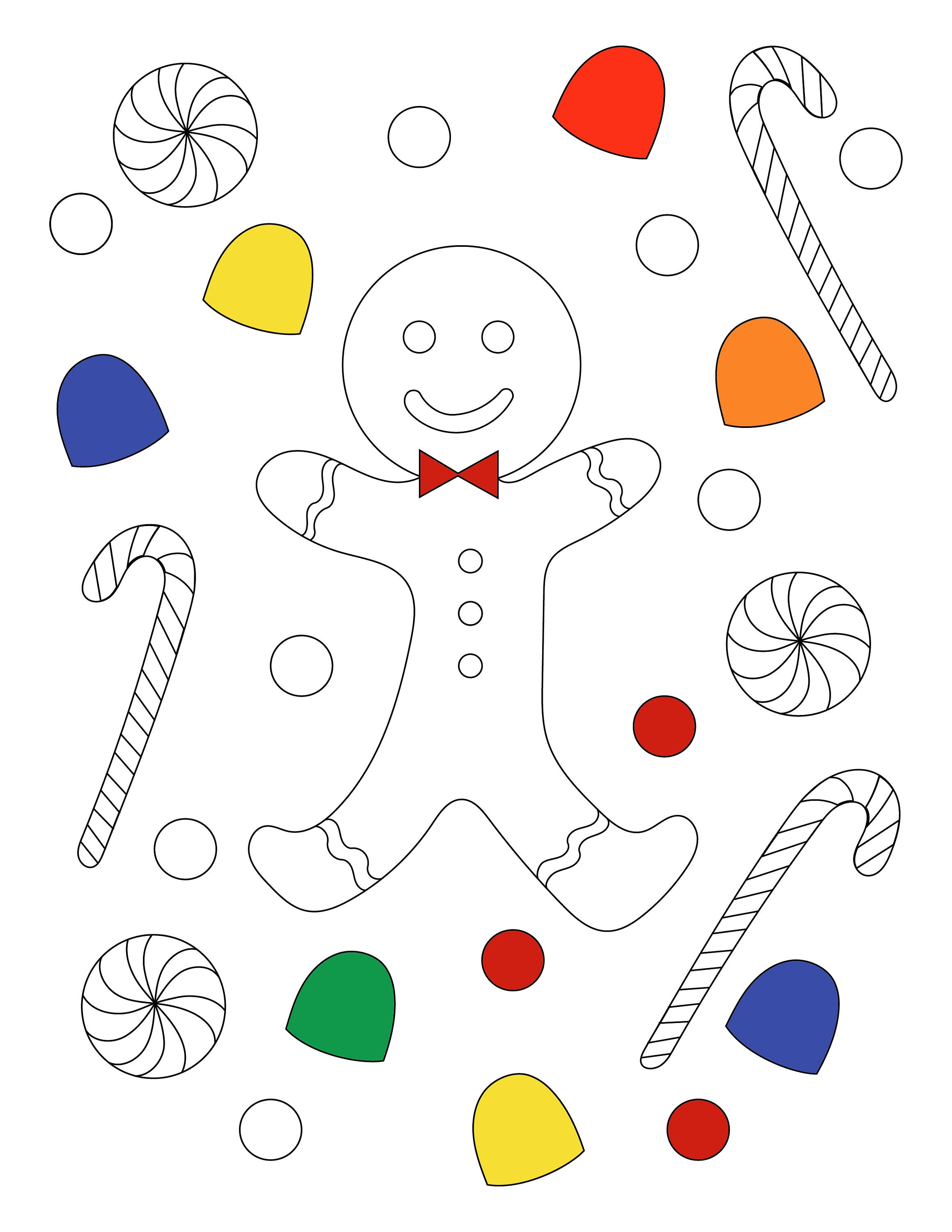 Gingerbread Man Candy Christmas Coloring Page Printable PDF Digital ...