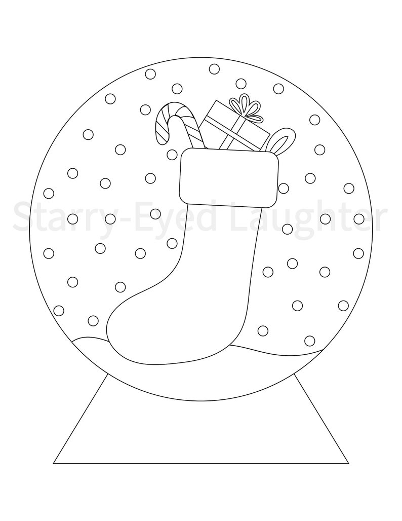 Christmas Stocking Snow Globe Coloring Page, Printable PDF Digital ...