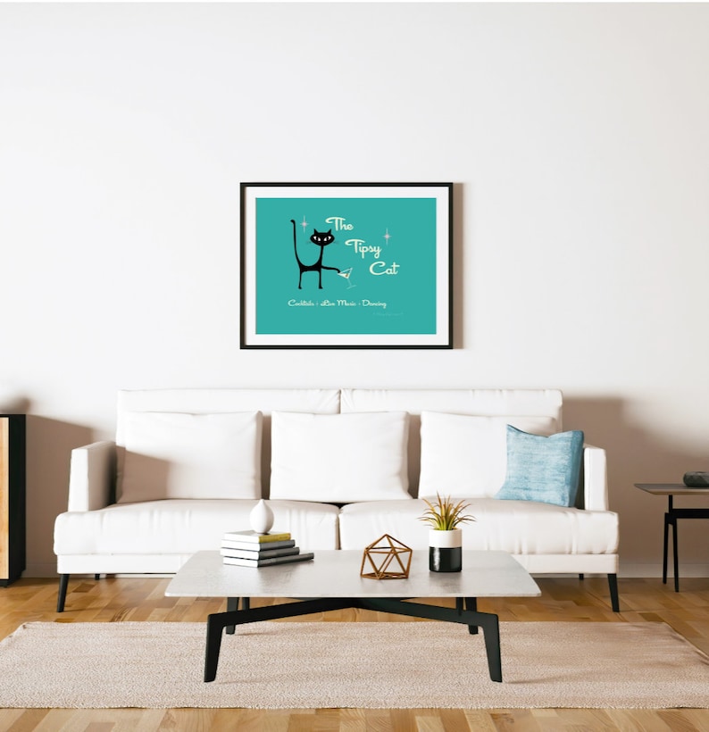 Atomic Cat Cocktail Bar Sign Print Teal, Printable Art, Turquoise ...