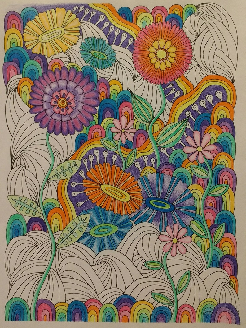70s Floral Coloring Page Flowers Daisies Psychedelic for - Etsy