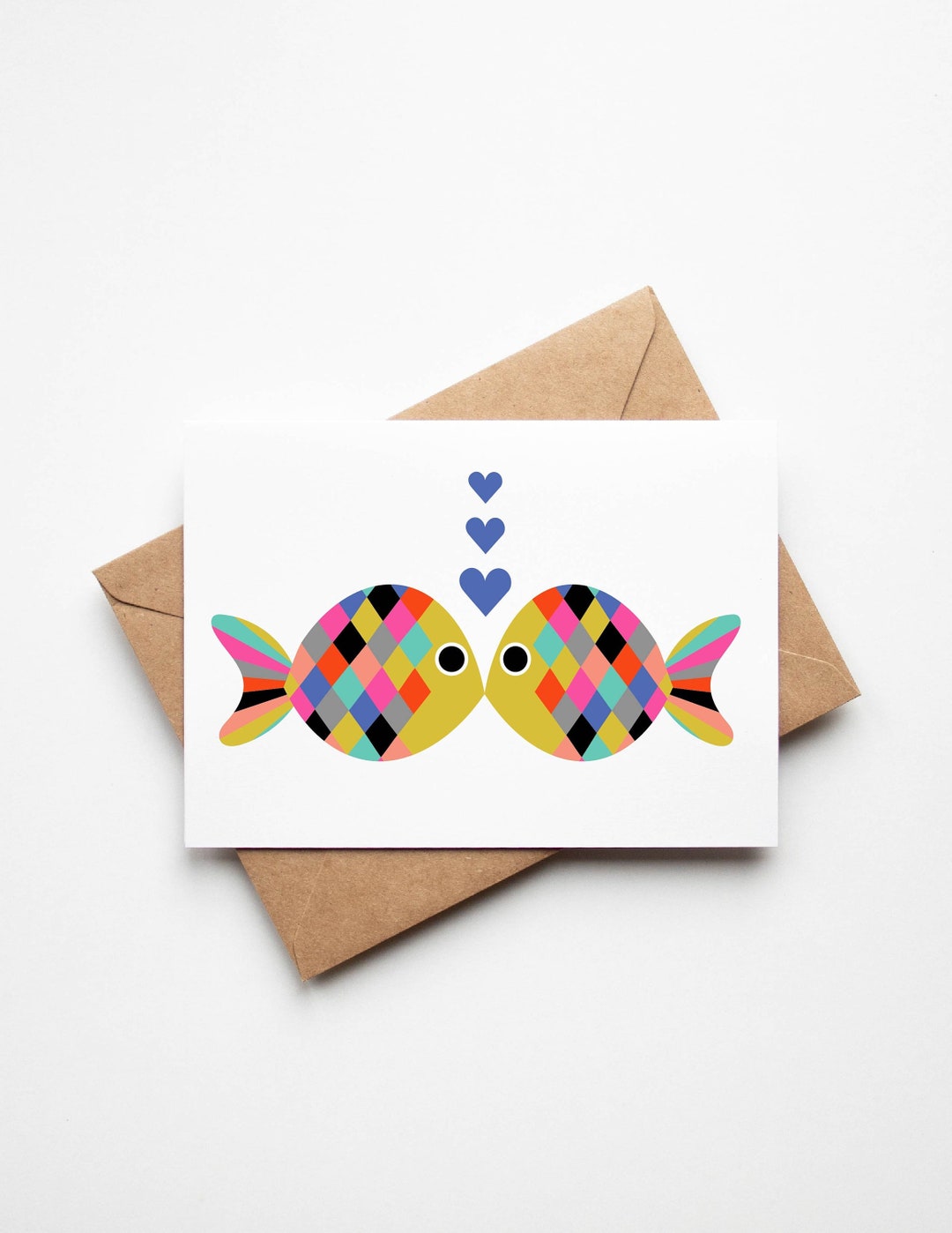 Fishing Valentine's Day Card Printable, Kissing Fish Anniversary Card ...