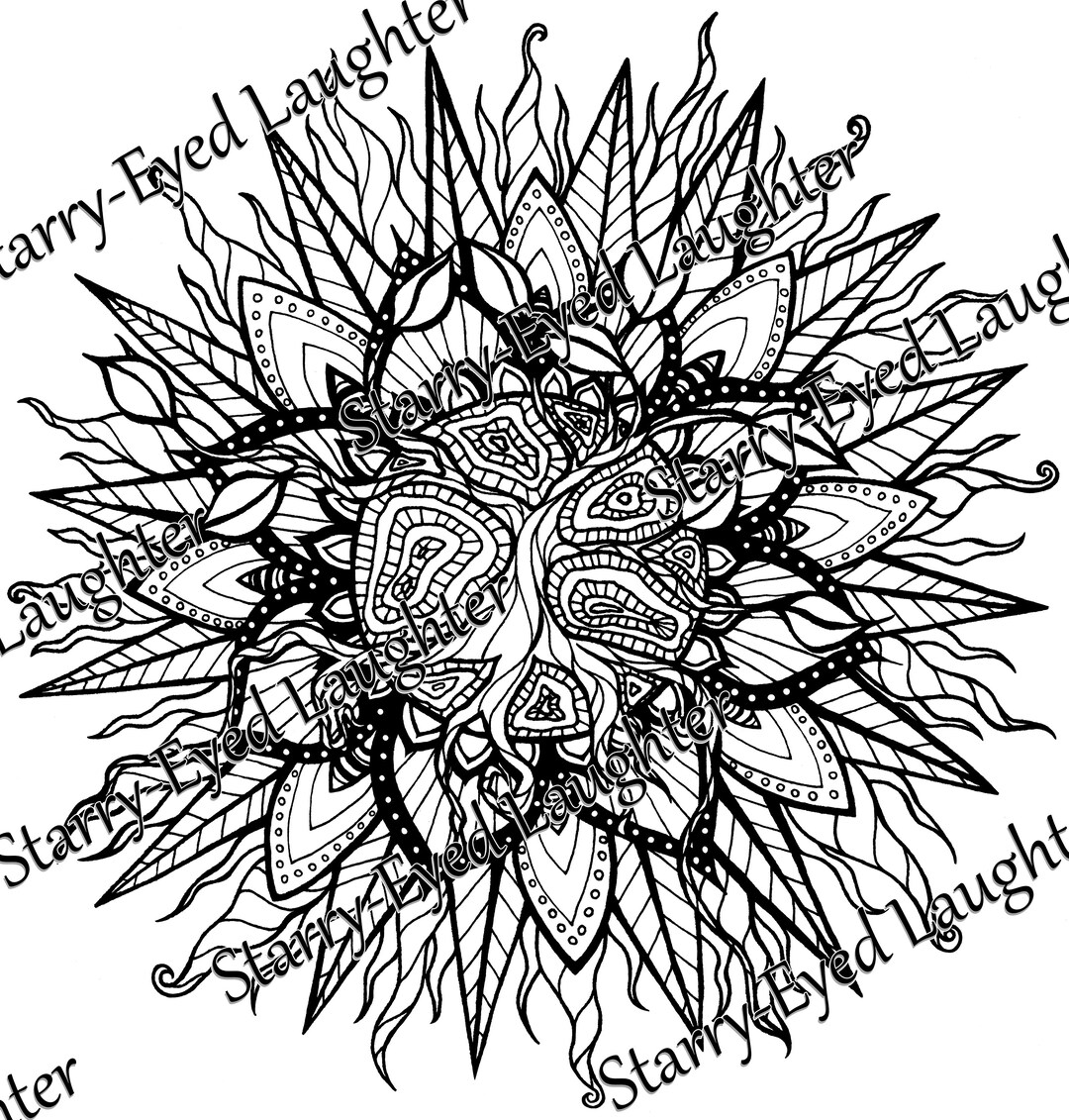 Sun Coloring Page, Tree of Life Detailed Adult Coloring Page Mandala ...