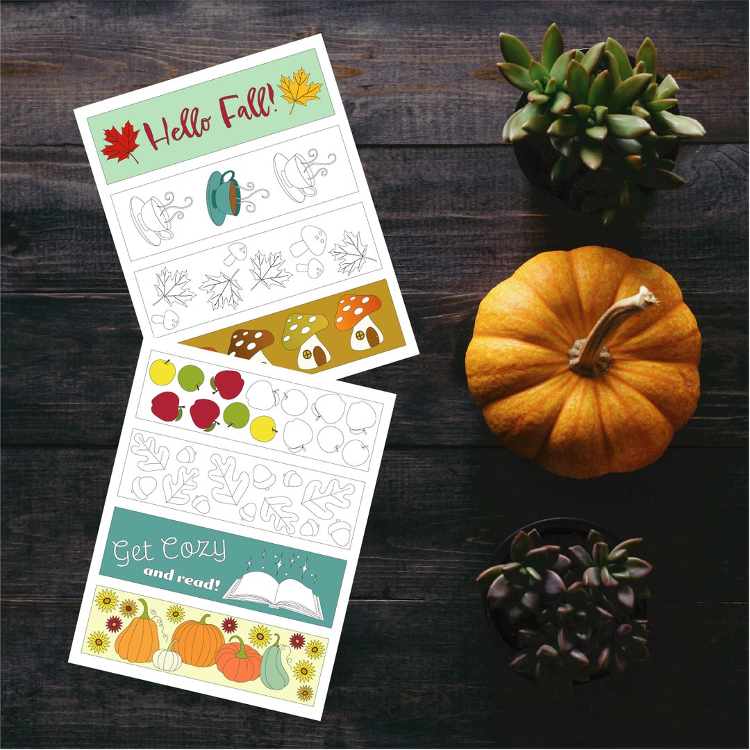 Fall Coloring Page Bookmarks, Kids, Adults, Printable Classroom ...