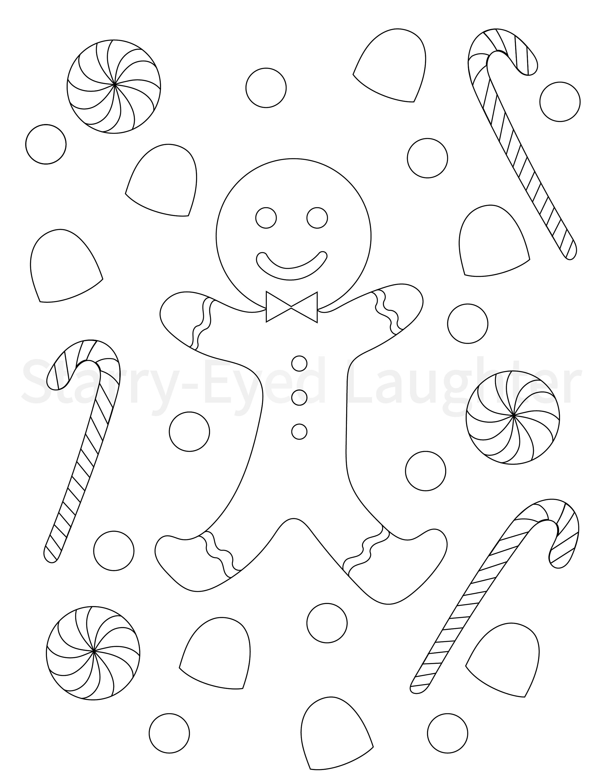 Gingerbread Man Candy Christmas Coloring Page Printable PDF Digital ...