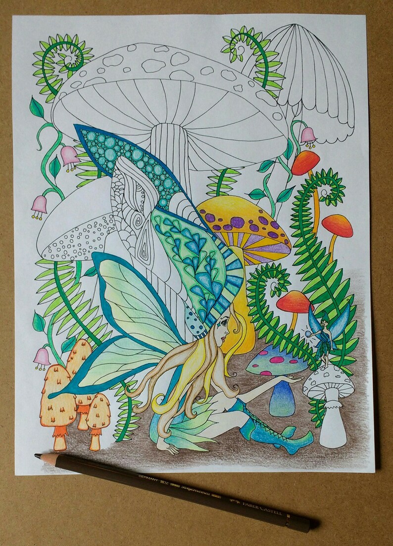 Fairy Coloring Page, Mushroom Coloring Page, Fantasy Coloring Page ...