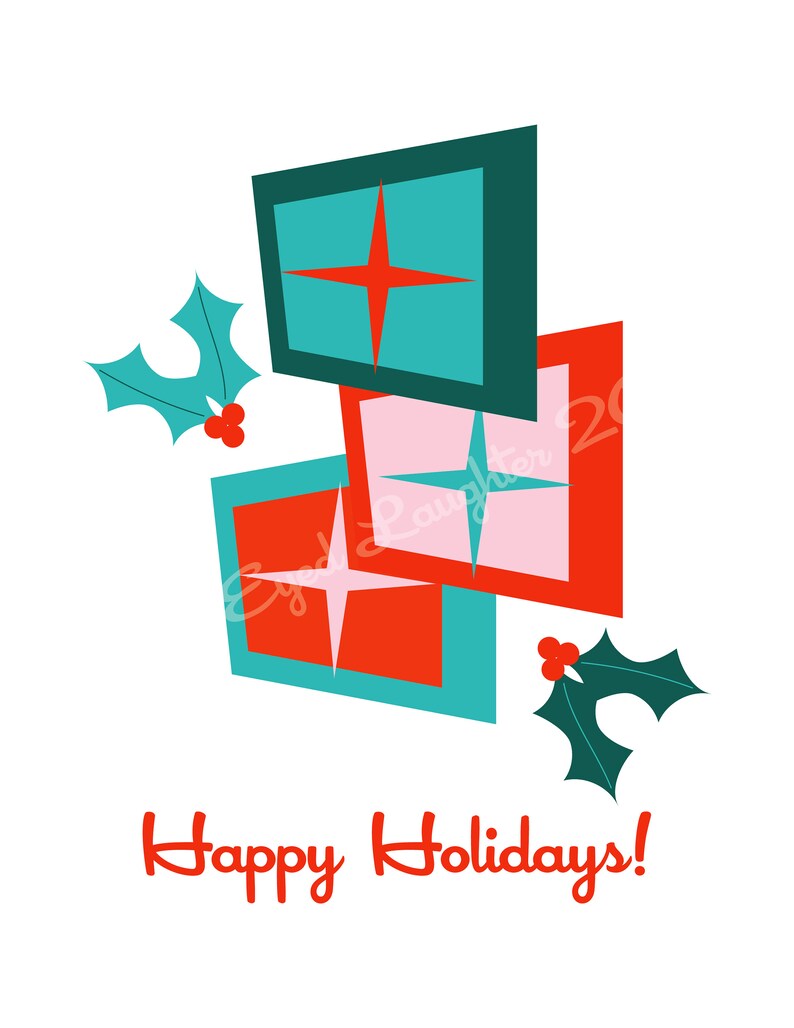 Mid Mid Christmas Wall Art Set, 5 Prints, Vintage Holiday Decor, Pastel ...