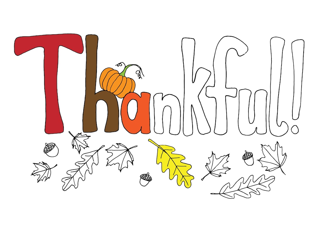 Thanksgiving Coloring Page, Thankful, Fall Leaf Children and Adult ...